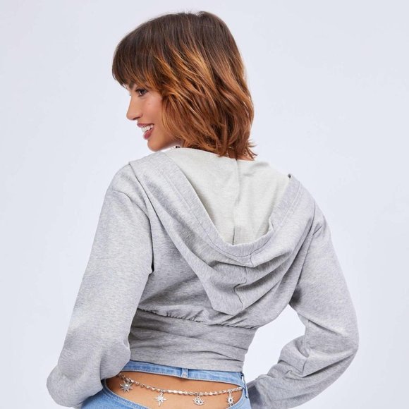 Cider | Jackets & Coats | Cider Grey Solid Hooded Corset Hoodie New ...